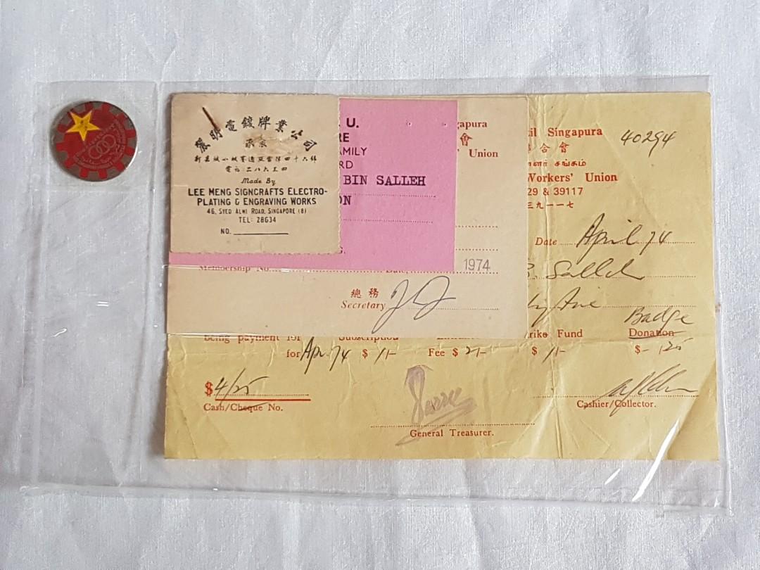 The Singapore Manual and Mercantile Workers' Union Badge, Benefit Card ...