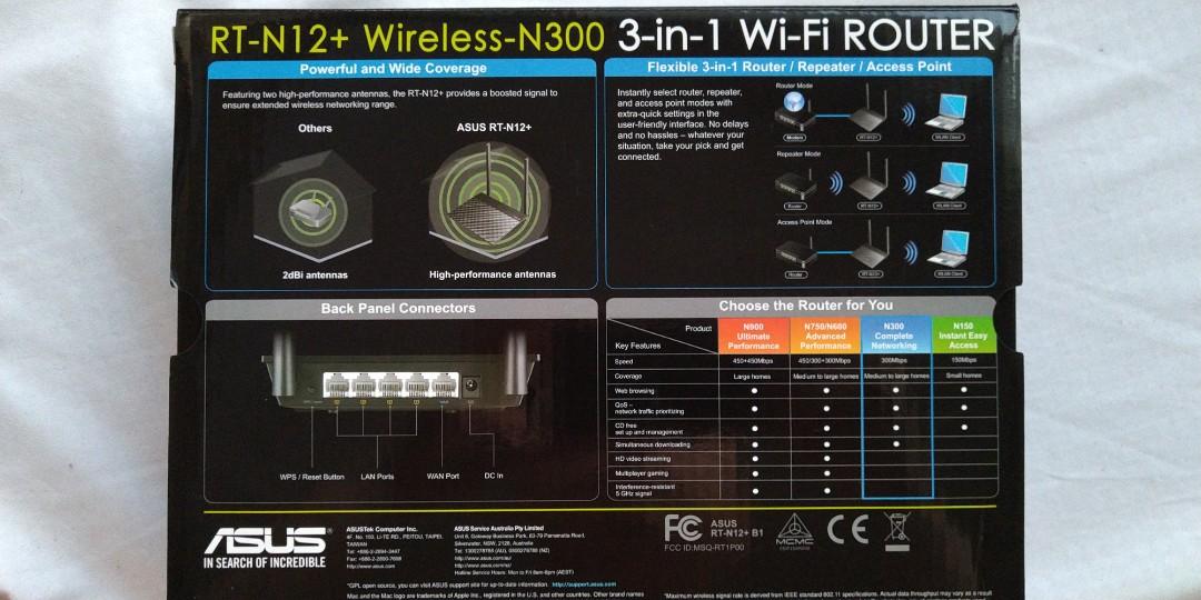 Asus RT-N12+ Wireless N300 high speed 3-in-1 Wi-Fi Router Modem ...