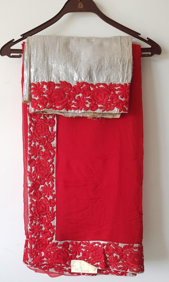 Brand New Designer Red Saree, Women's Fashion, Coats, Jackets and ...
