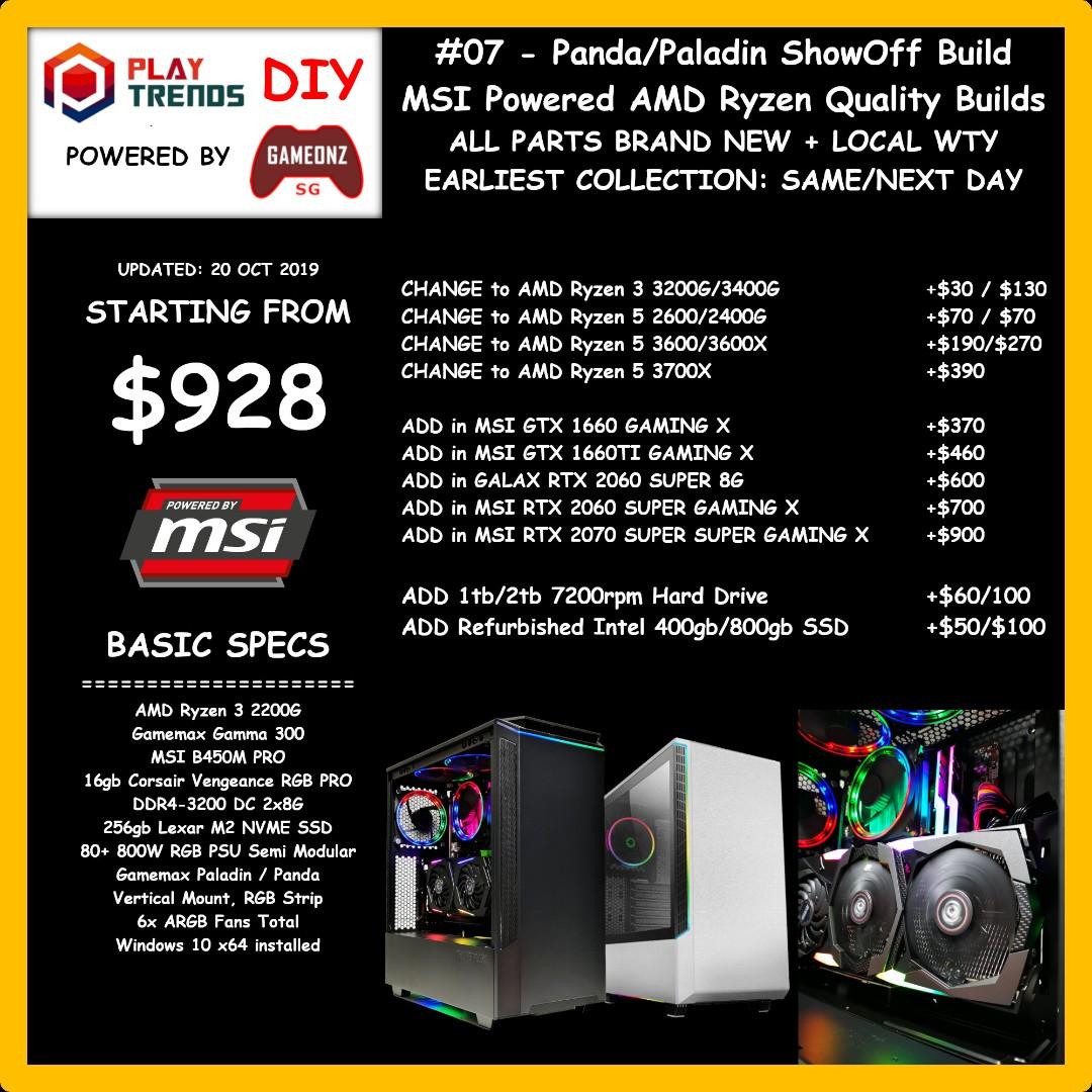 MSI AMD RYZEN 3000 BUILDS THIRD GEN GAMING PC 3200G 3400G 3600 3700X ...