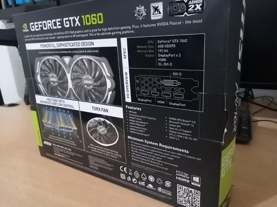MSI Graphics Card GPU GTX1060 6G OC Edition, Computers & Tech, Parts & Accessories, Computer ...