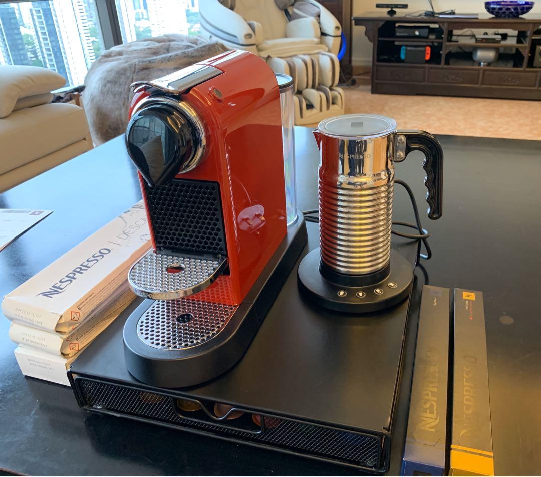 Nespresso CITIZ Cherry Red coffee machine kit with Aeroccino 4 ...