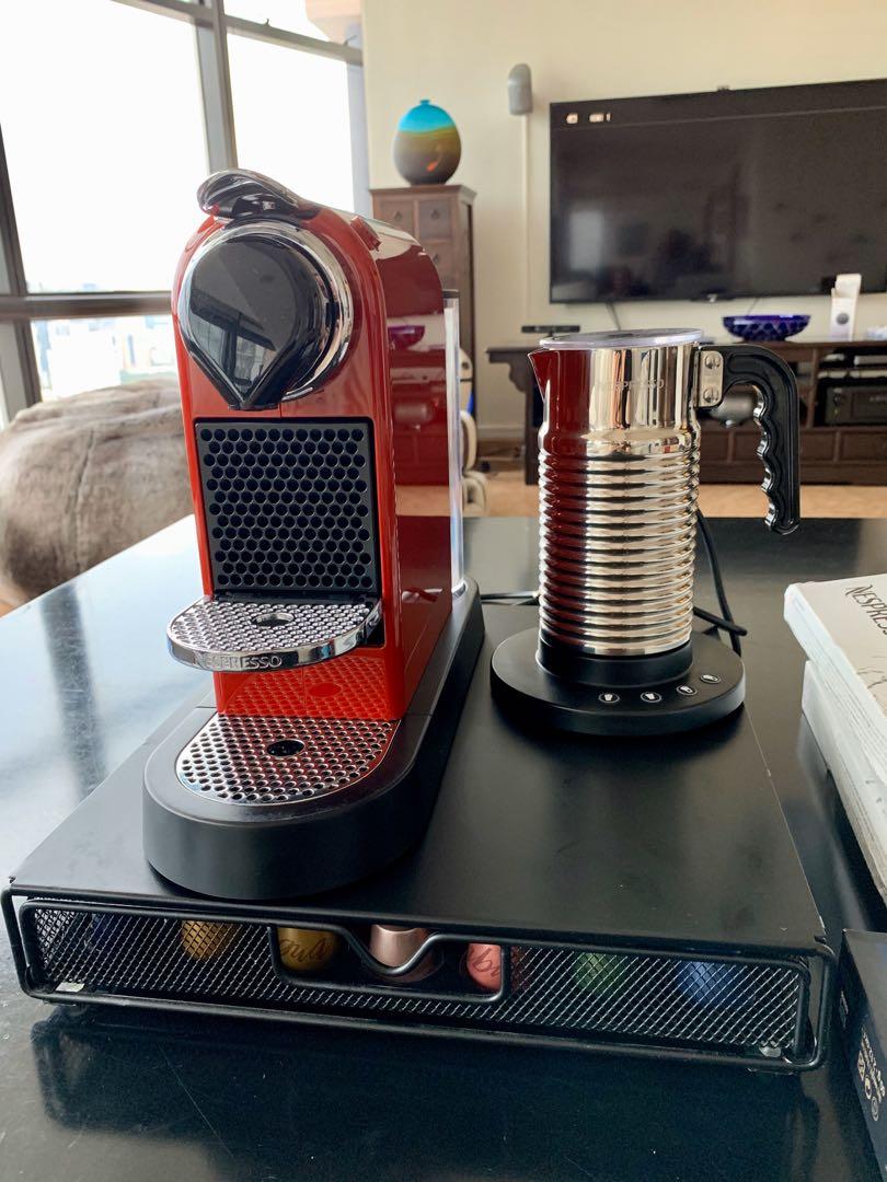 Nespresso CITIZ Cherry Red coffee machine kit with Aeroccino 4 ...