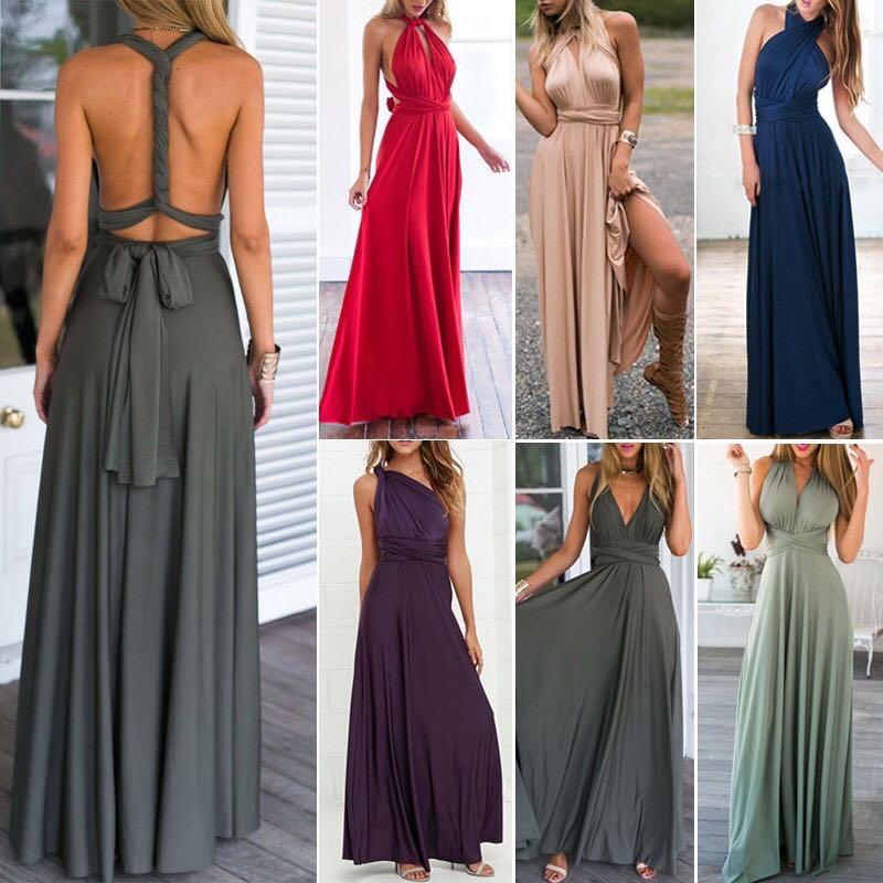 Women Multi Way Convertible Prom Dress Bridesmaid Maxi Full Length Long ...