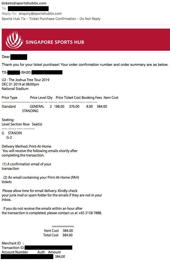 U2 Singapore (2 x General Standing Tickets) 1 Dec, Tickets & Vouchers ...