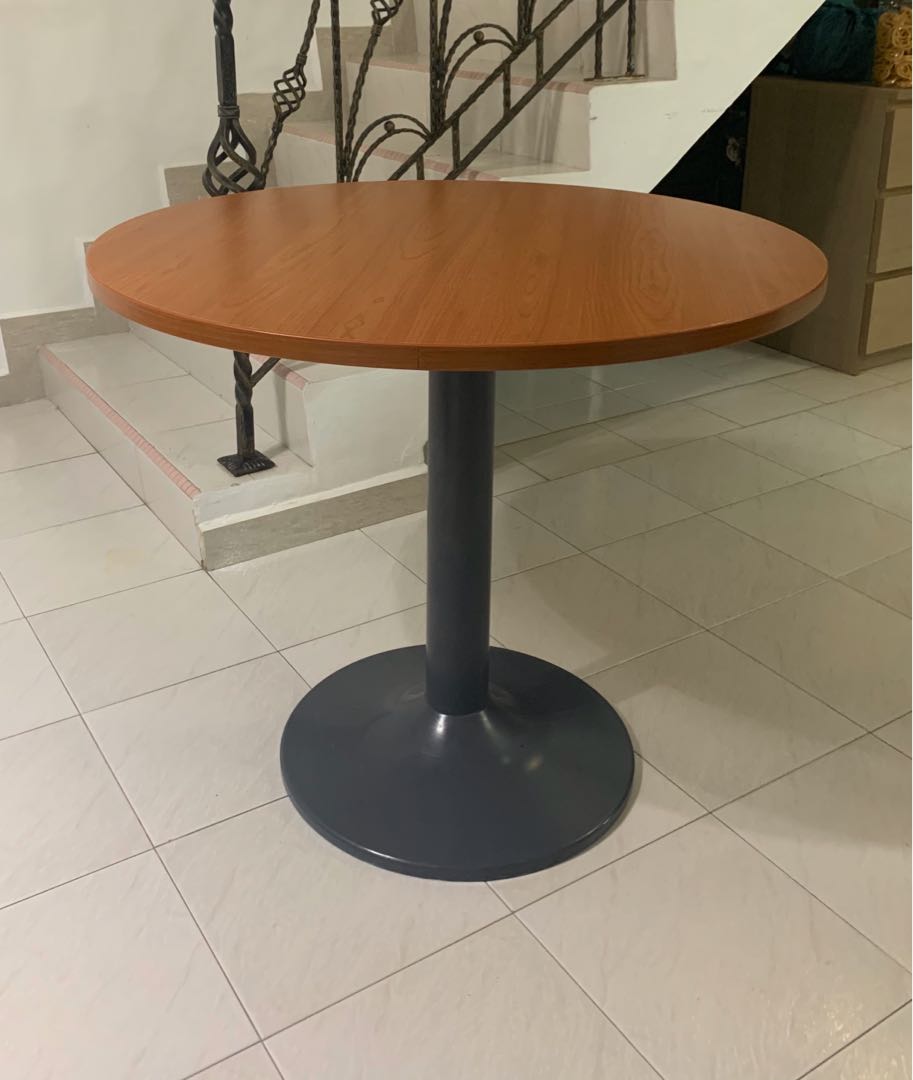 Solid wood single leg round table, Furniture & Home Living, Furniture ...