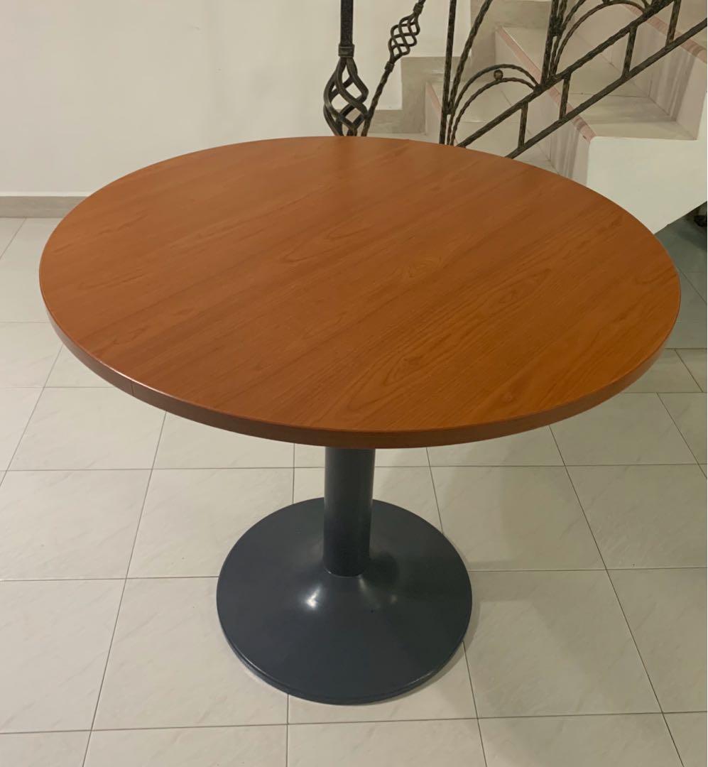 Solid wood single leg round table, Furniture & Home Living, Furniture ...