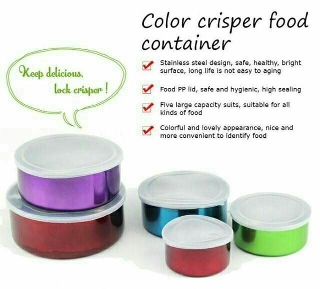 5Pcs Set Colourful Stainless Steel Food Container, Furniture & Home ...