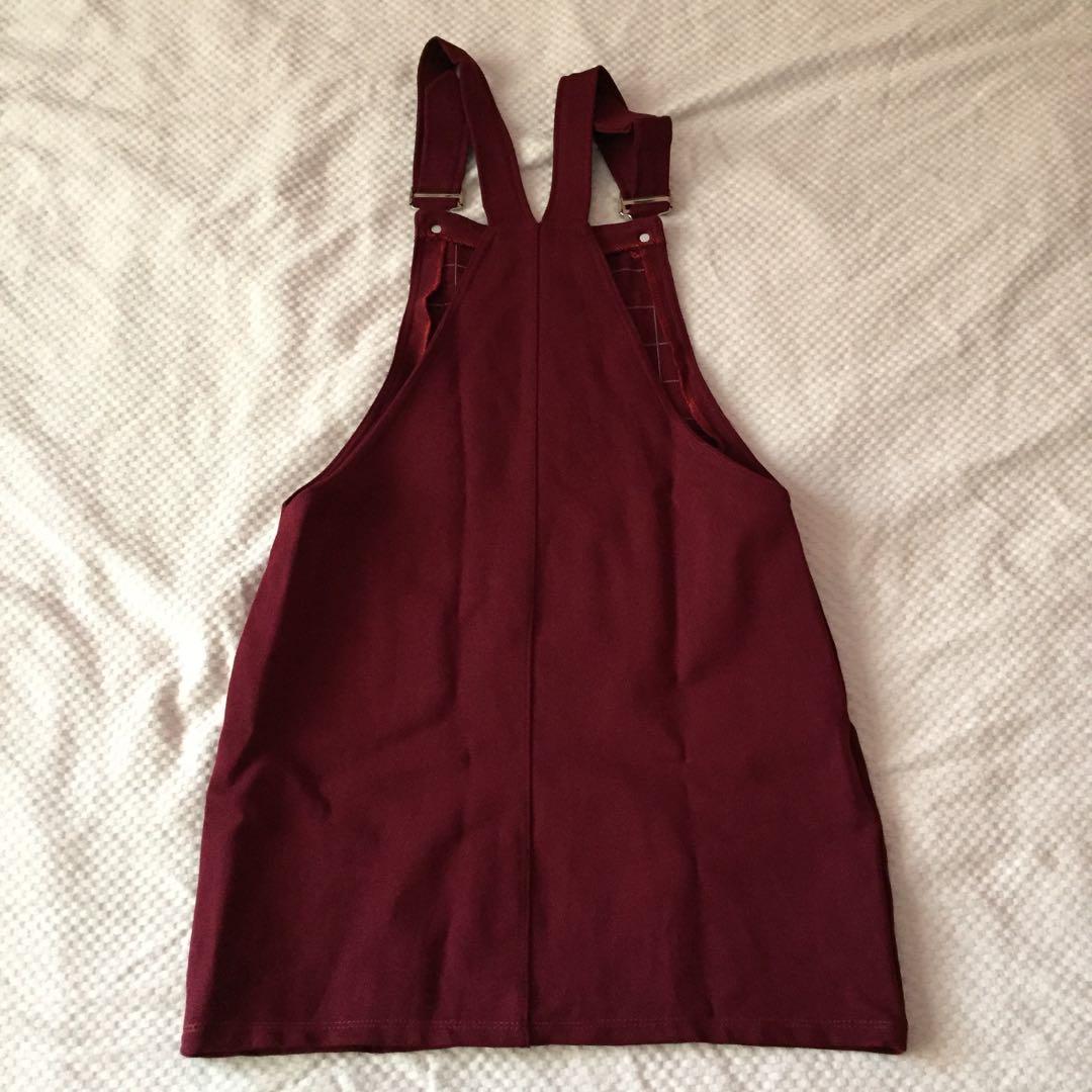 Maroon Overalls Dress, Women's Fashion, Dresses & Sets, Jumpsuits on ...