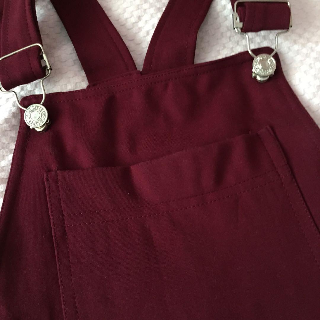 Maroon Overalls Dress, Women's Fashion, Dresses & Sets, Jumpsuits on ...