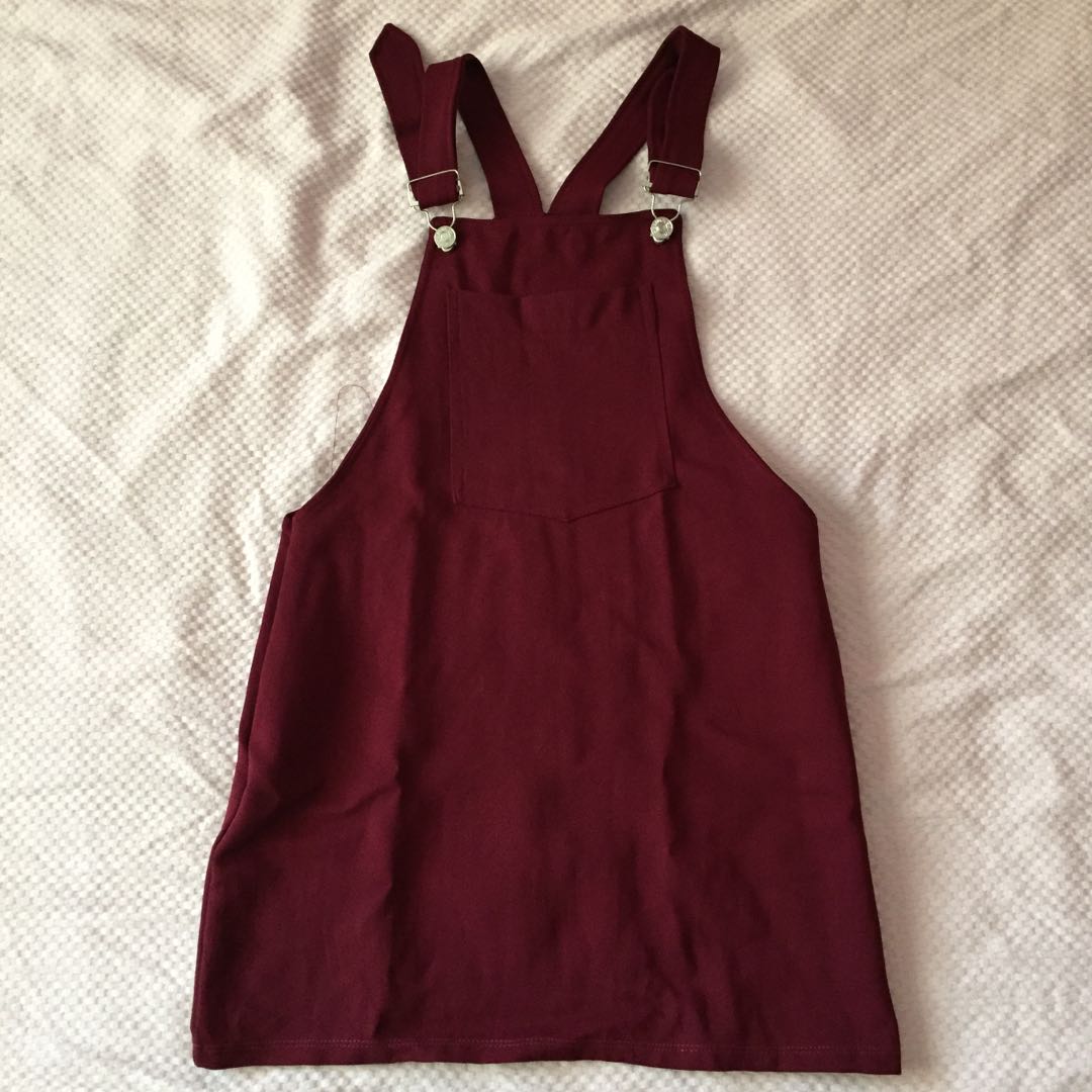 Maroon Overalls Dress, Women's Fashion, Dresses & Sets, Jumpsuits on ...