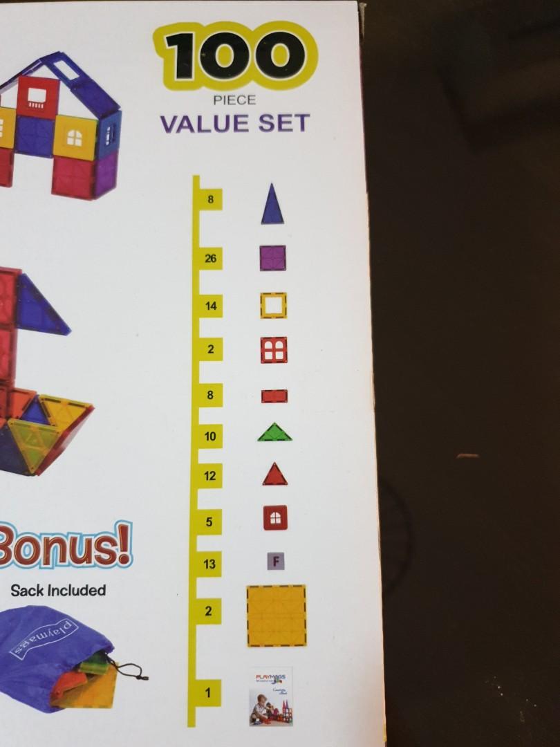 Playmags 100pc (authentic magnetic tiles) magnatiles connetix picasso ...