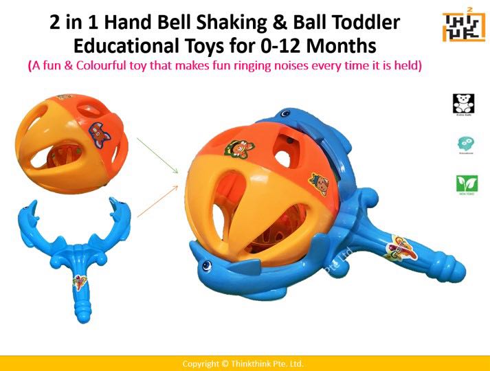 2 in 1 Hand Bell Shaking & Ball Toddler Educational Toys for 0-12 ...
