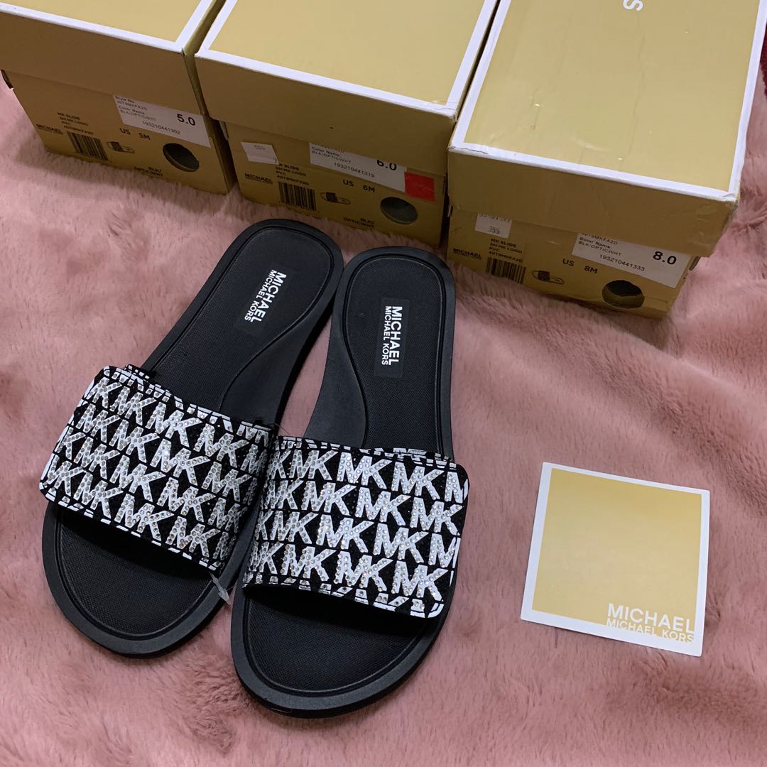 Michael Kors MK Embellished Slides, Women's Fashion, Footwear, Flats ...