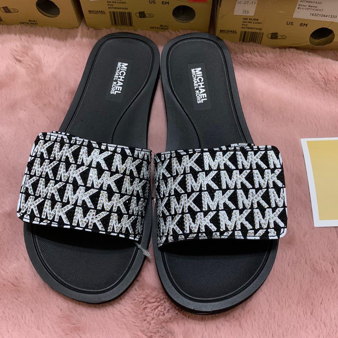 Michael Kors MK Embellished Slides, Women's Fashion, Footwear, Flats ...