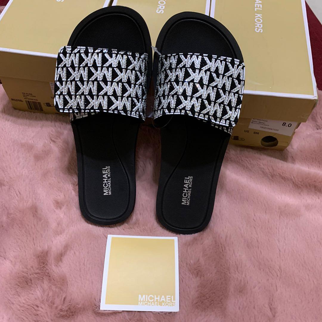 Michael Kors MK Embellished Slides, Women's Fashion, Footwear, Flats ...