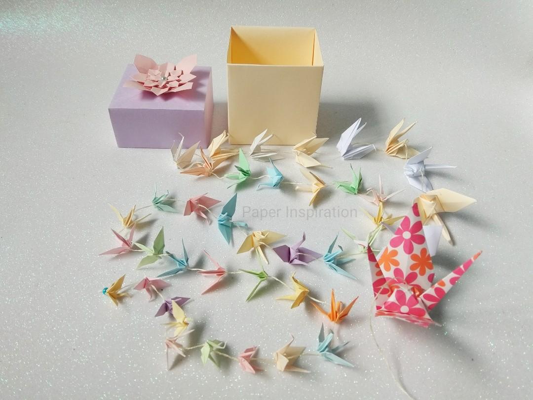 String of origami cranes with hydrangea box - Pastels, Hobbies & Toys ...