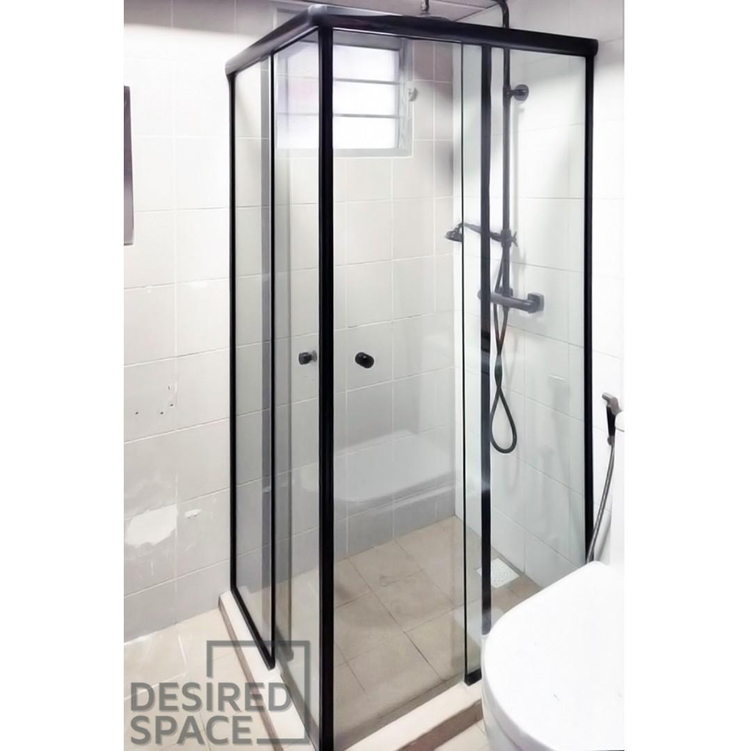 Black Series Shower Screen (L-Shape), Furniture & Home Living, Bathroom ...