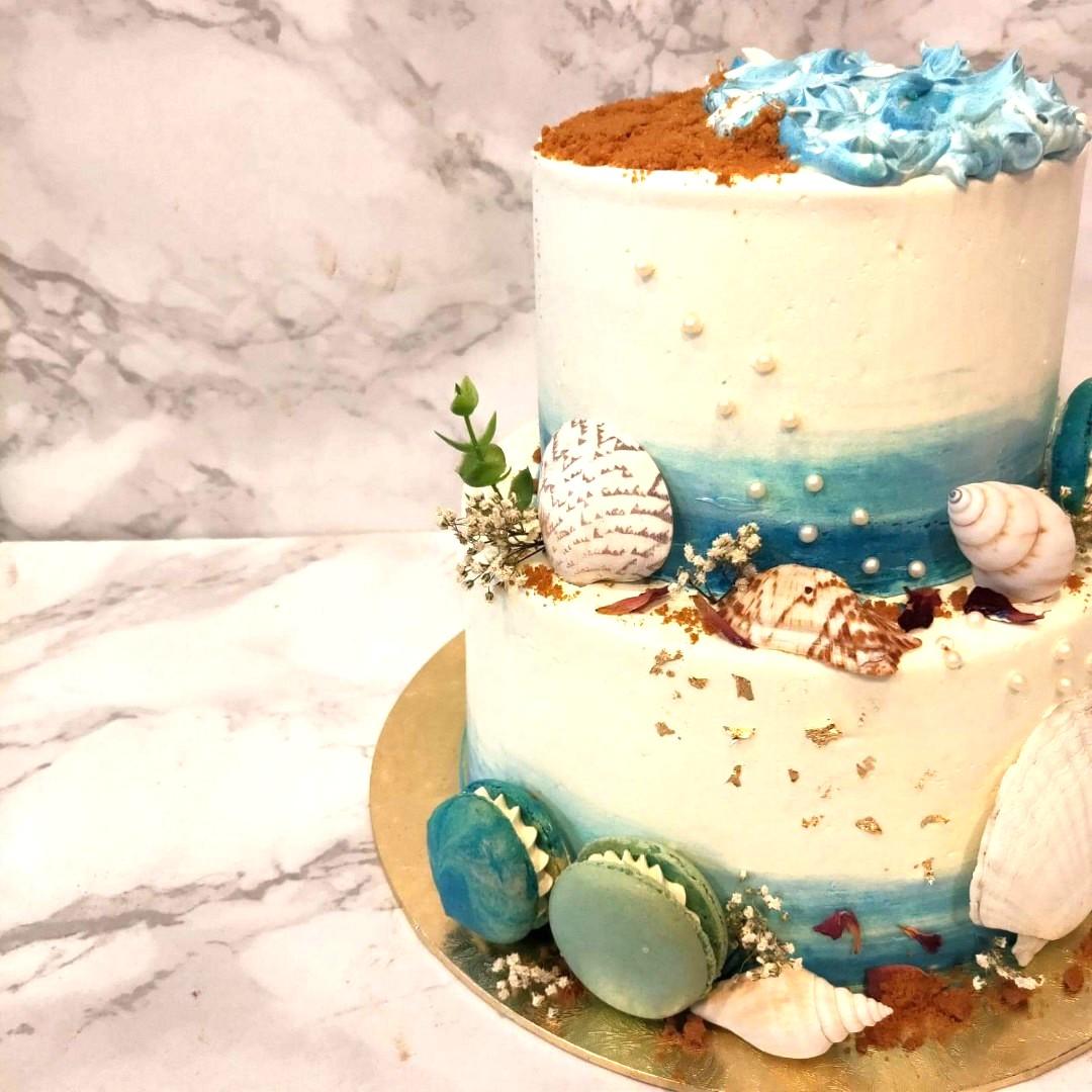 Blue Ocean Two Tier Cake, Food & Drinks, Homemade Bakes on Carousell
