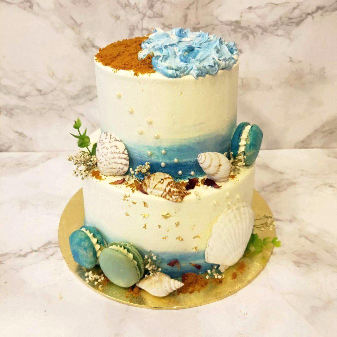 Blue Ocean Two Tier Cake, Food & Drinks, Homemade Bakes on Carousell