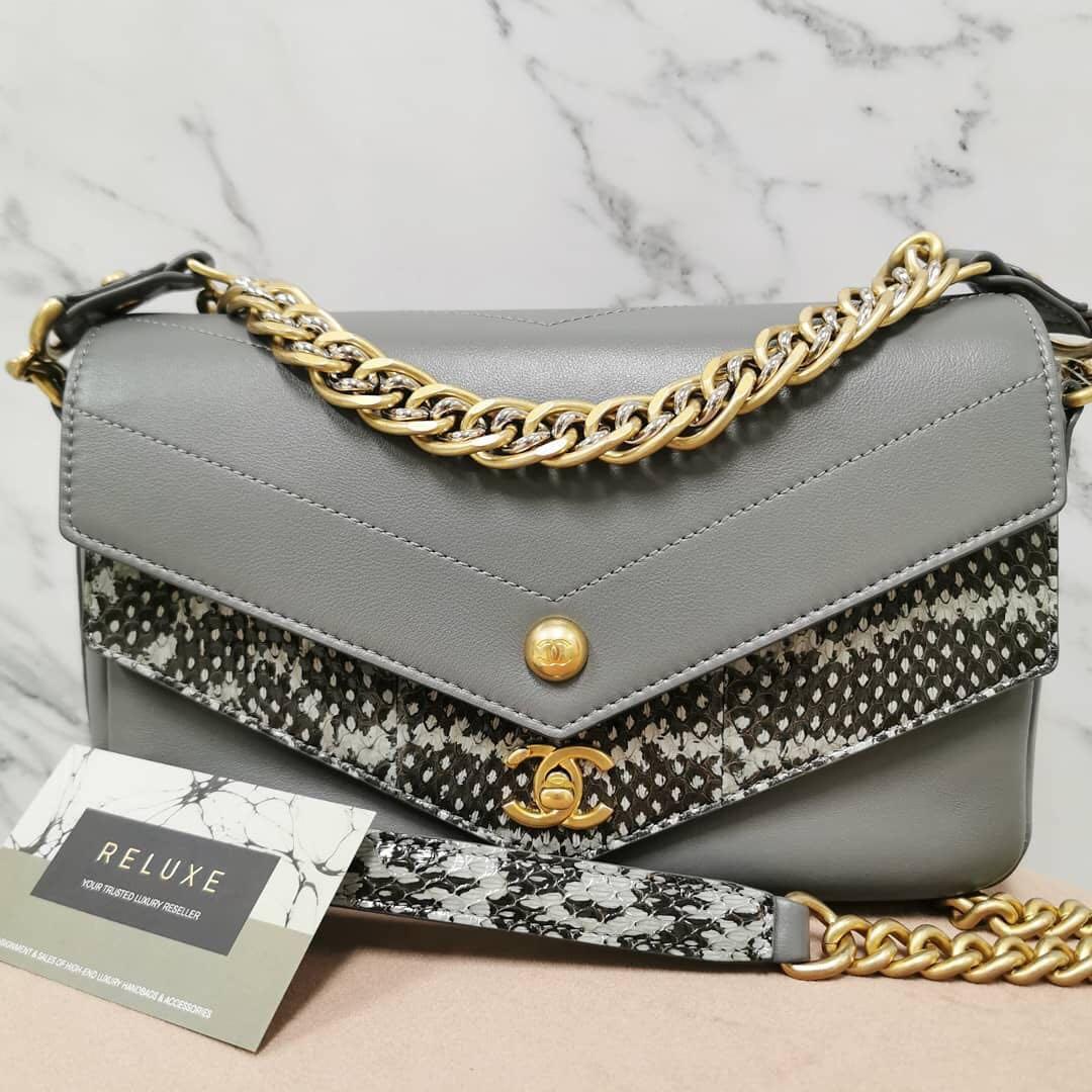 *SOLD*Chanel Python Envelope Bag, Women's Fashion, Bags & Wallets ...