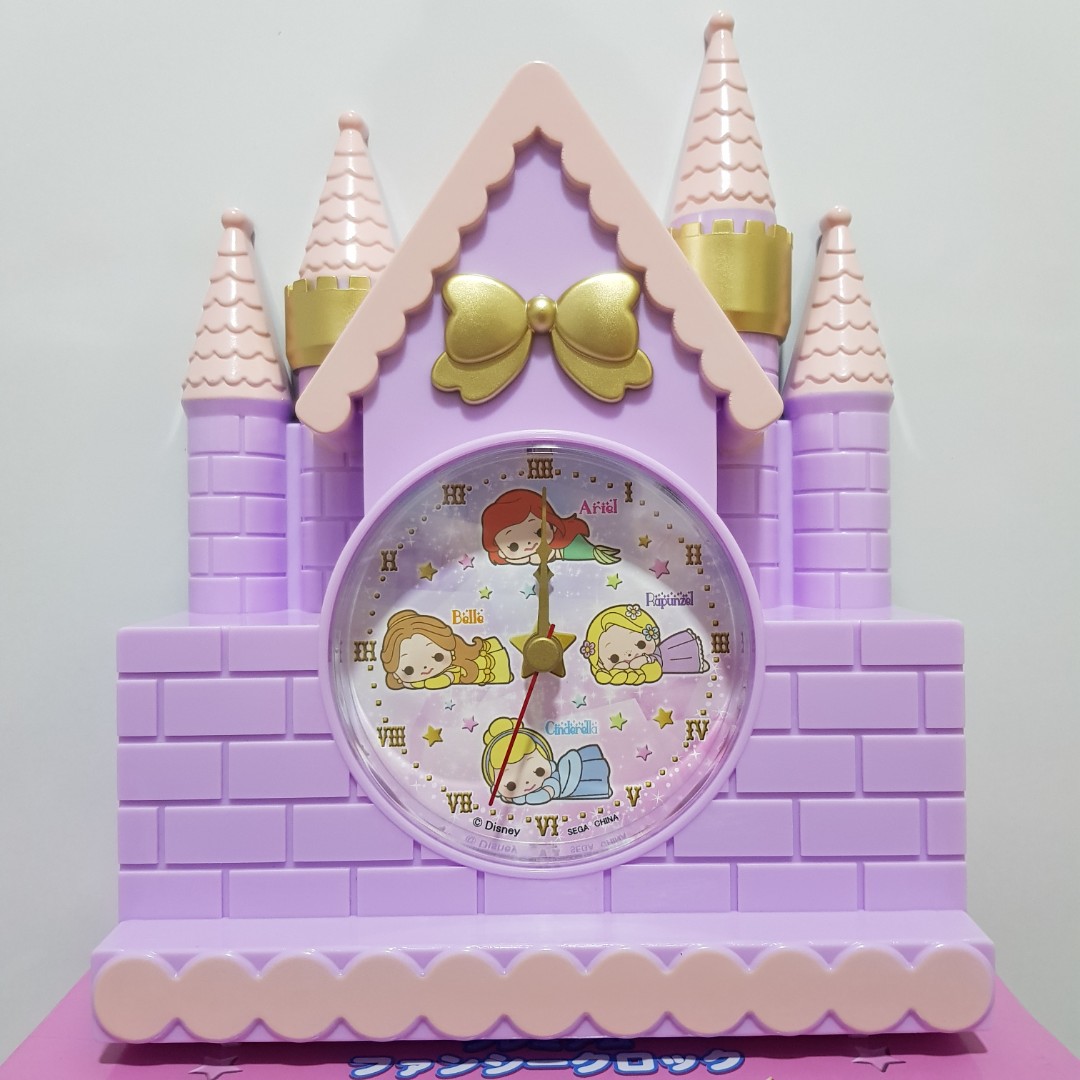 Pastel Pink Disney Princess Castle Clock Battery Operated, Furniture ...