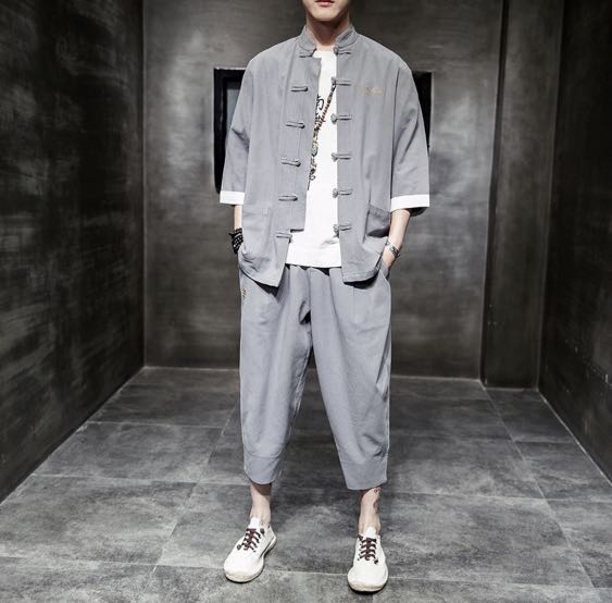 Stylish Zhongshan Grey Suit x Men Clothes, Men's Fashion, Tops & Sets ...