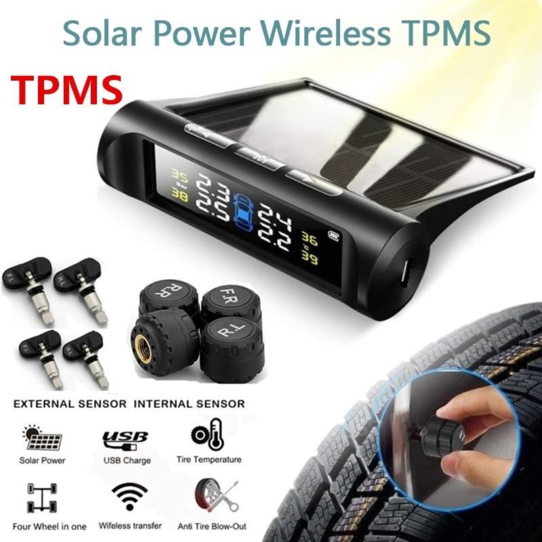 New Car Tyre Pressure Monitoring System Solar Wireless TPMS External 4 ...