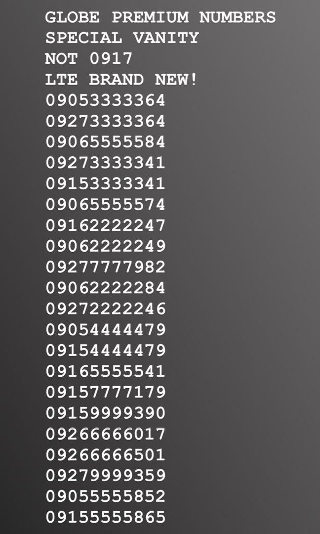 Vanity Special numbers globe 0917 smart vanity sims, Mobile Phones ...