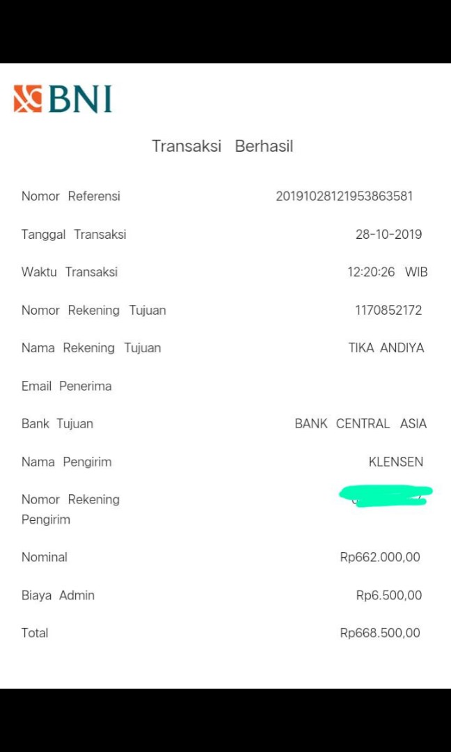 Bukti transfer Rekening hanya atas nama TIKA ANDIYA Bank BCA, BRI A.n ...
