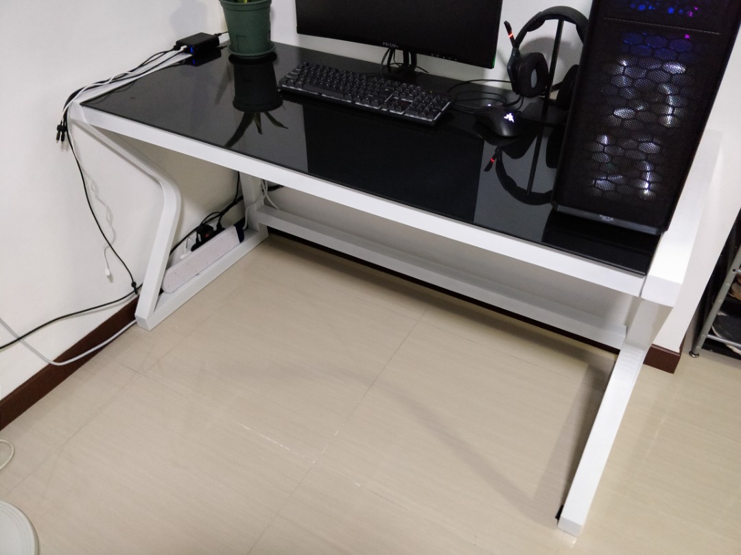 Computer Table Glass top 140cm, Furniture & Home Living, Furniture ...