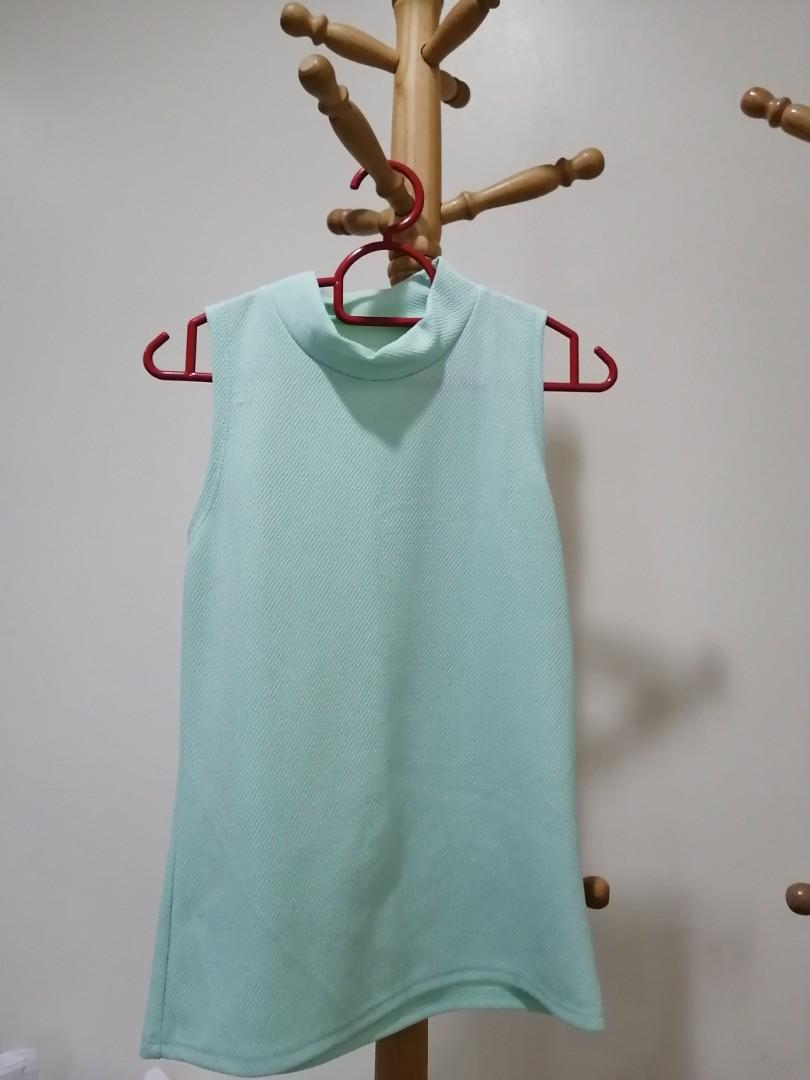 Mint Green high neck ol Top, Women's Fashion, Tops, Sleeveless on Carousell