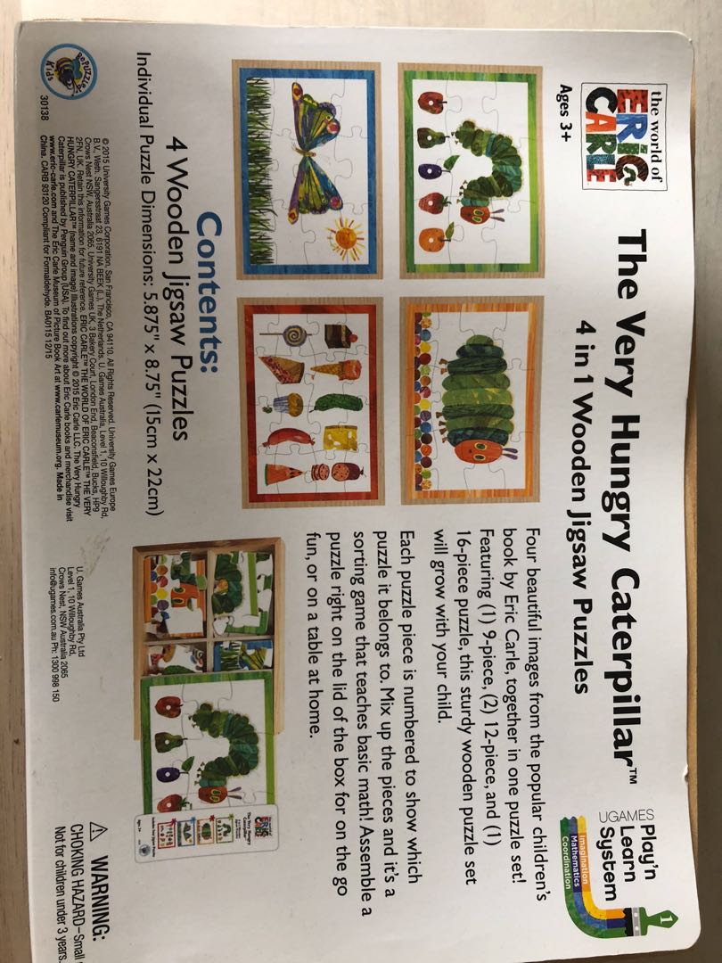The very hungry caterpillar 4-in-1 wooden jigsaw puzzle set, Toys ...
