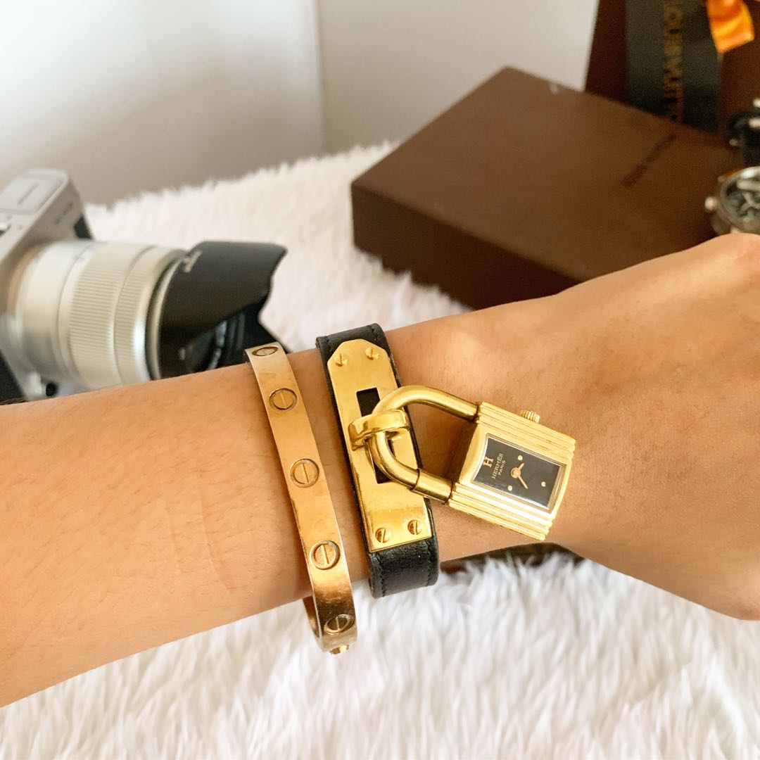 Hermes kelly watch black leather strap, Women's Fashion, Watches ...