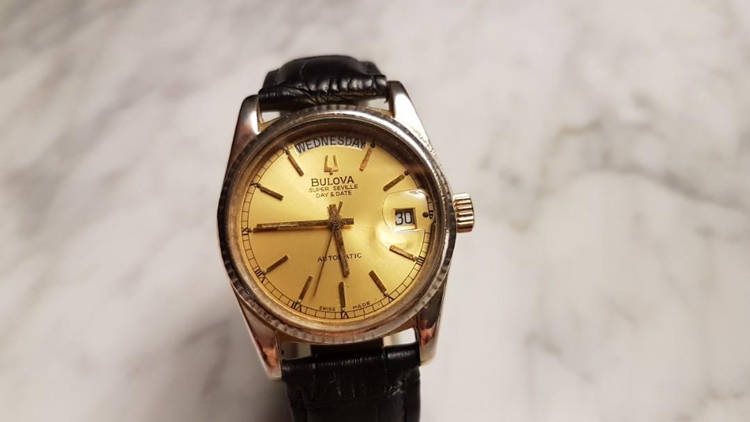 Vintage Bulova Super Seville 25J Day/Date cal.ETA 2834-2 Men Watch ...