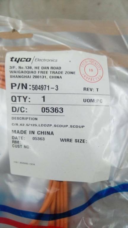 AMP NETCONNECT FIBER OPTIC SC-SC DUPLEX PATCH CORD 3 METER CABLE ...