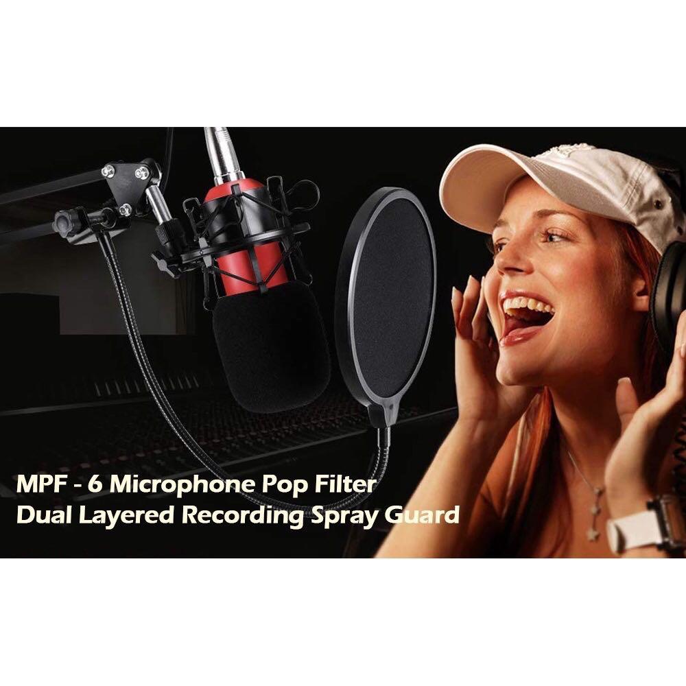 MPF - 6 6-Inch Clamp On Microphone Pop Filter Bilayer Recording Spray ...