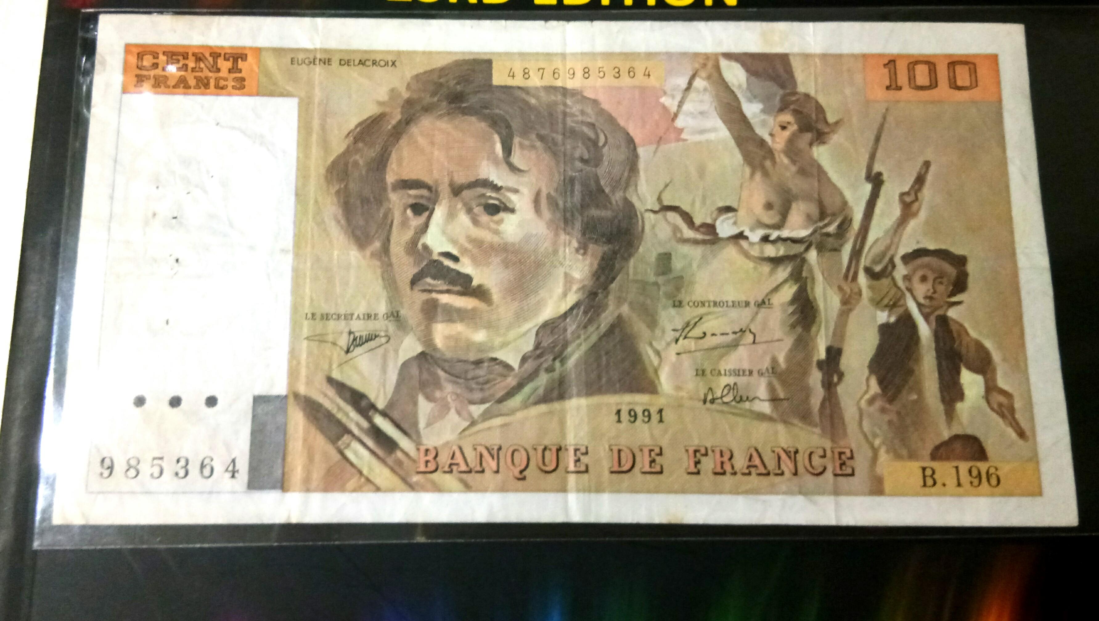 France Currency 100 Old Banknote Euro Country Banque de France Wang Kertas Lama Duit Cent ...
