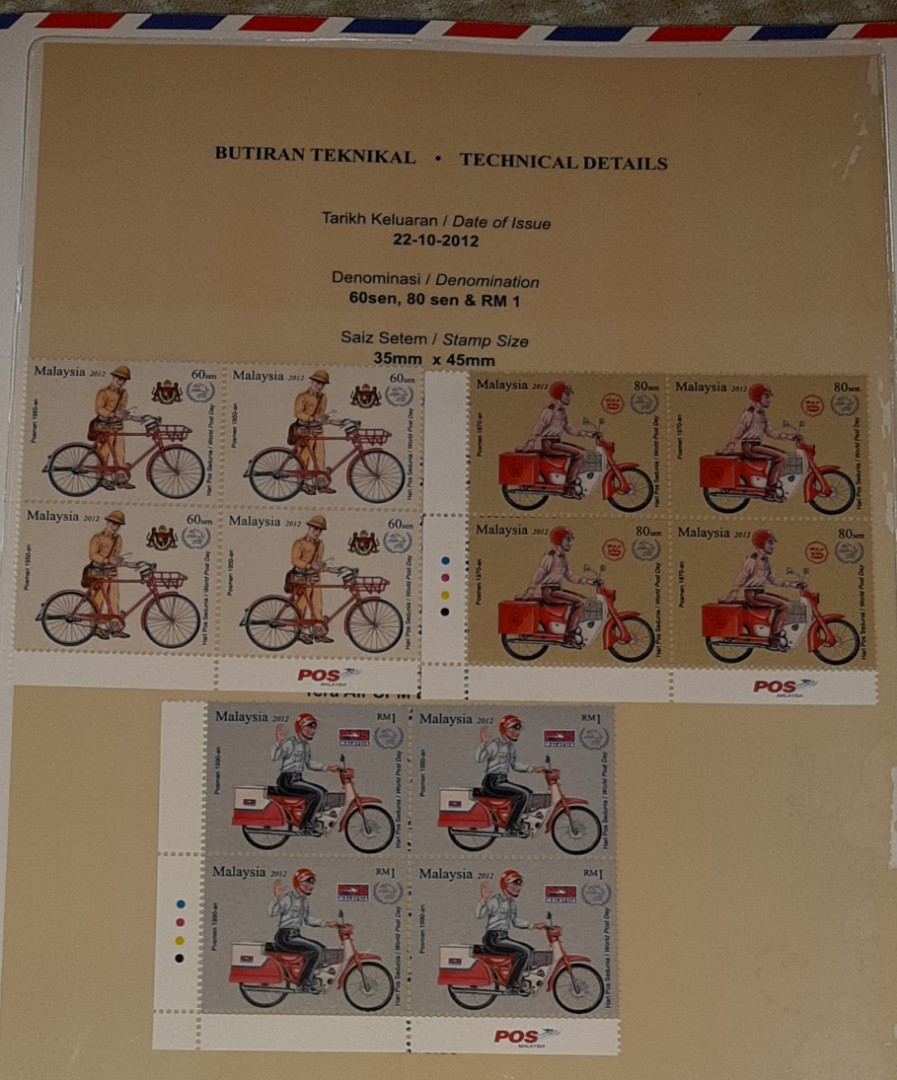 Postman's Uniform : Postal Folder with 3v Block of 4 stamps, Hobbies ...