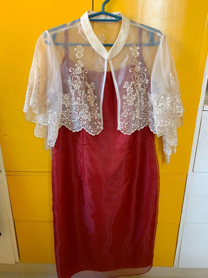 Red Filipiniana Dress, Women's Fashion, Dresses & Sets, Dresses on ...