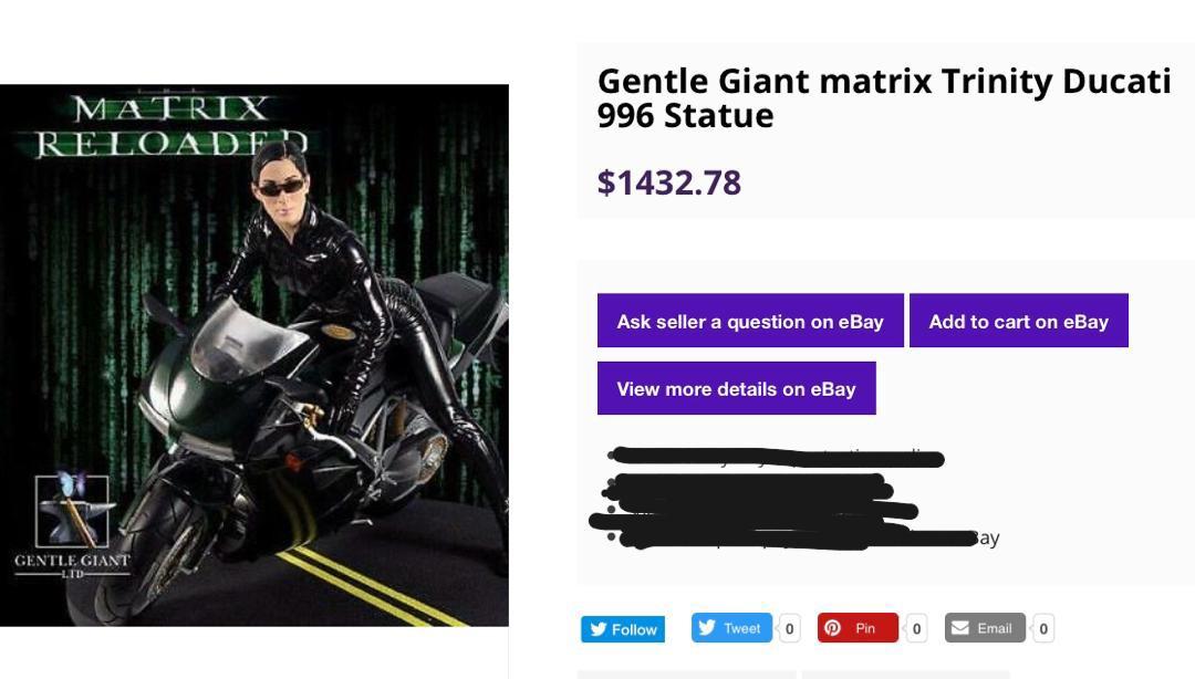 MATRIX RELOADED GENTLE GIANT TRINITY ON BIKE STATUE 1/6 DUCATI ...