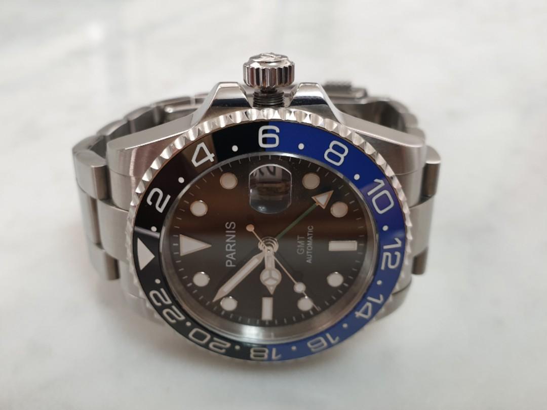 Parnis Rolex GMT Master II homage “Batman” automatic watch, Men's ...