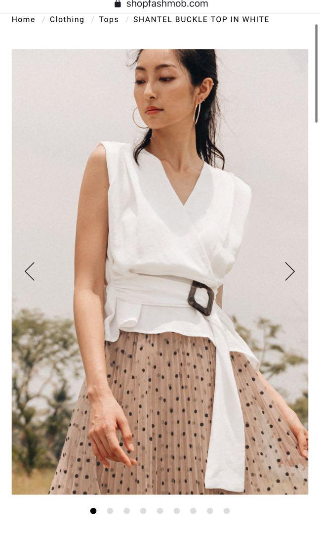 Shantel buckle top (white), Women's Fashion, Tops, Sleeveless on Carousell