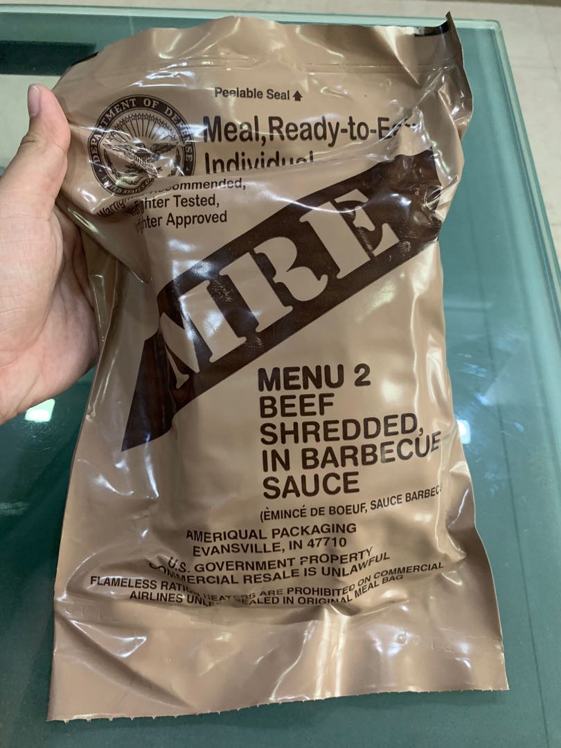 United States Army Meals-Ready-to-Eat (MRE) Menu 2 Beef Shredded in BBQ ...