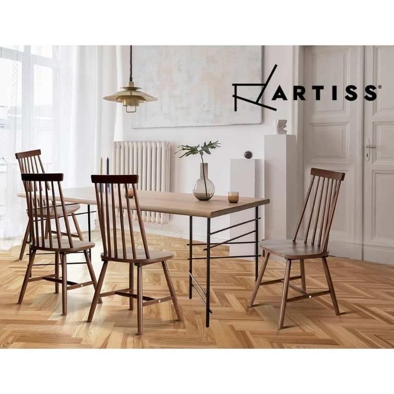 2x Artiss Dining Chairs Kitchen Chair Rubber Wood Retro Cafe Brown ...