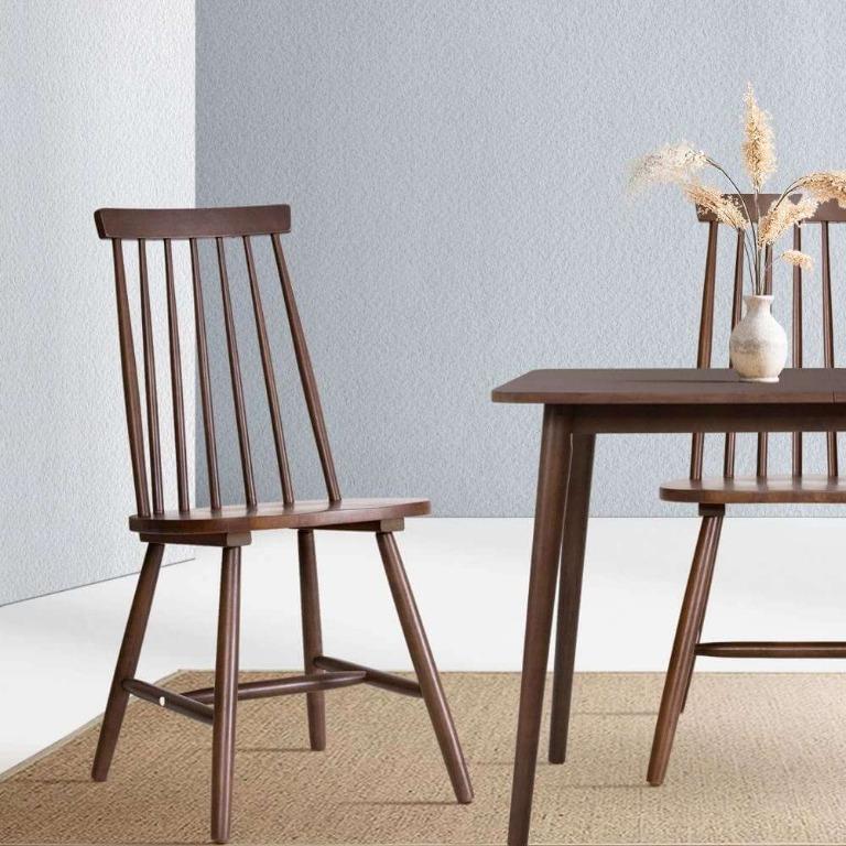 2x Artiss Dining Chairs Kitchen Chair Rubber Wood Retro Cafe Brown ...