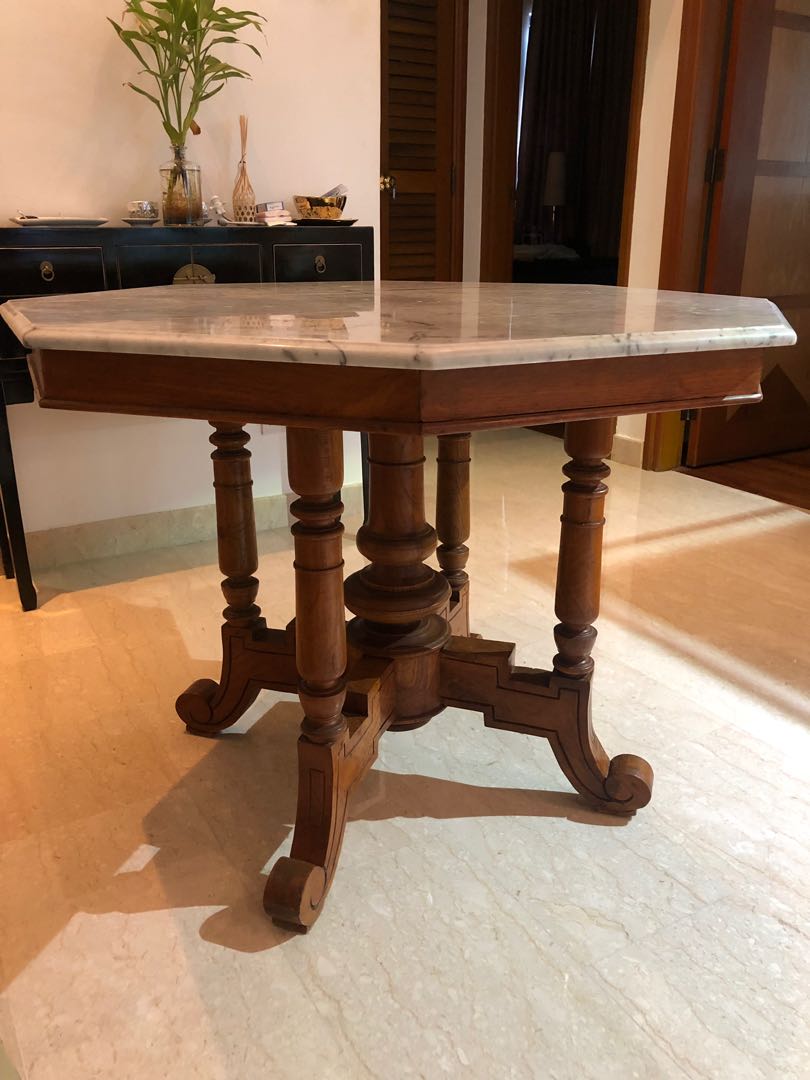 Carrara marble kopitiam table, Furniture & Home Living, Furniture ...
