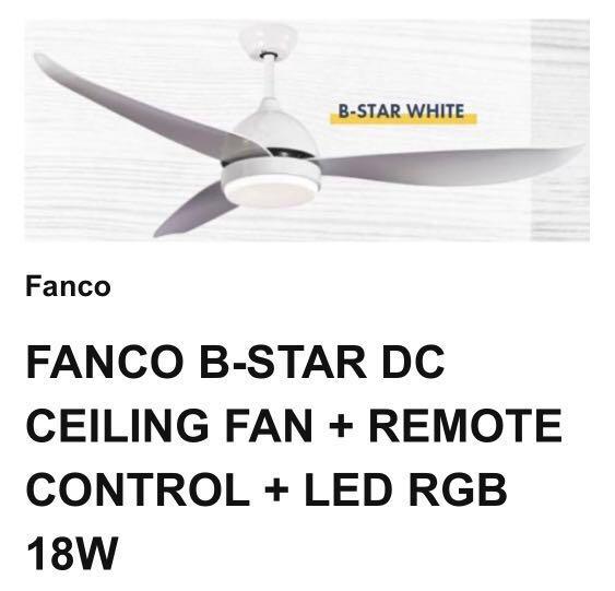 FANCO B-STAR DC CEILING FAN + REMOTE CONTROL + LED RGB 18W, Furniture ...