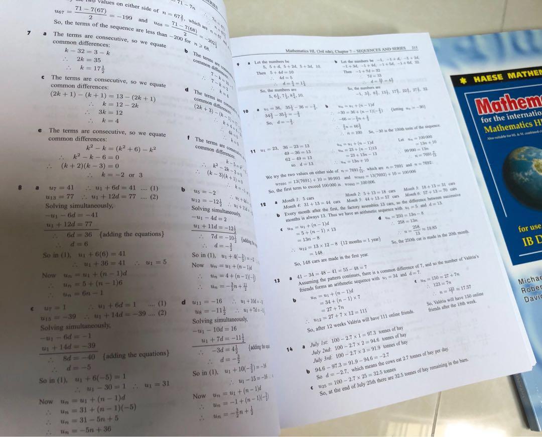 Haese IB diploma Mathematics HL Core (3rd third edition), Hobbies ...