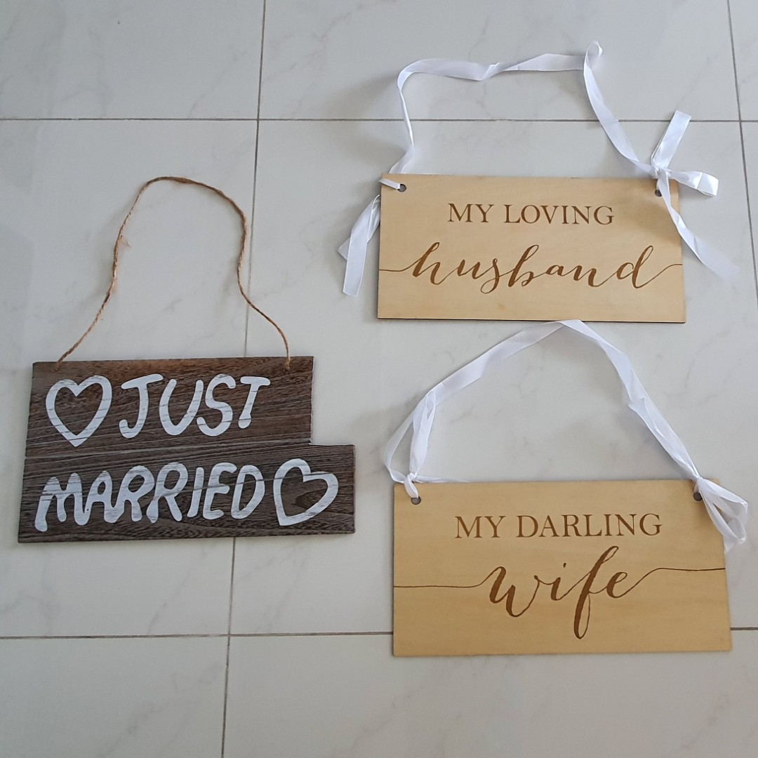 'Just Married' 'Wife' 'Husband' Hanging signs for weddings, Hobbies ...